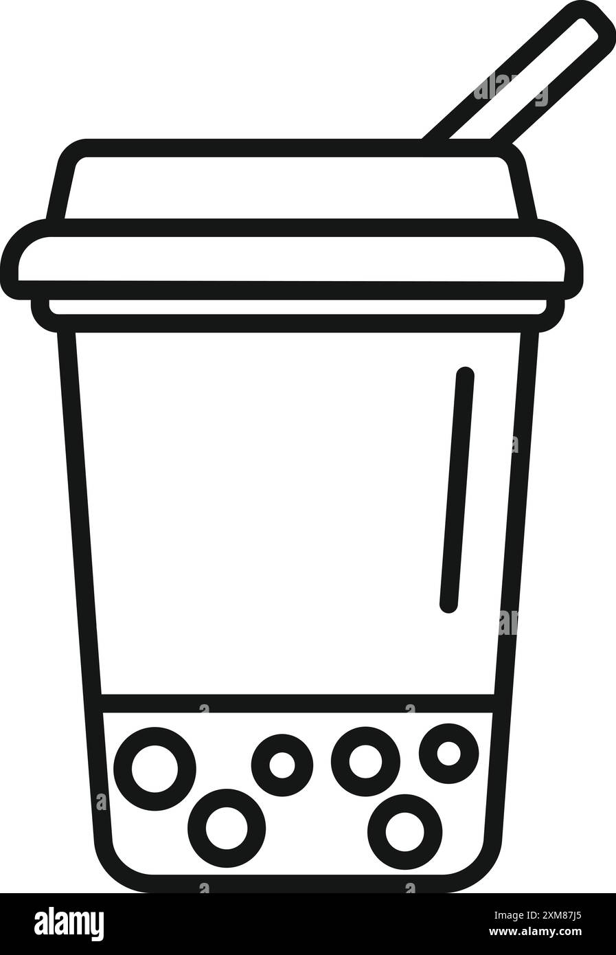 Black and white line art of a bubble tea cup with a straw, showing the ...