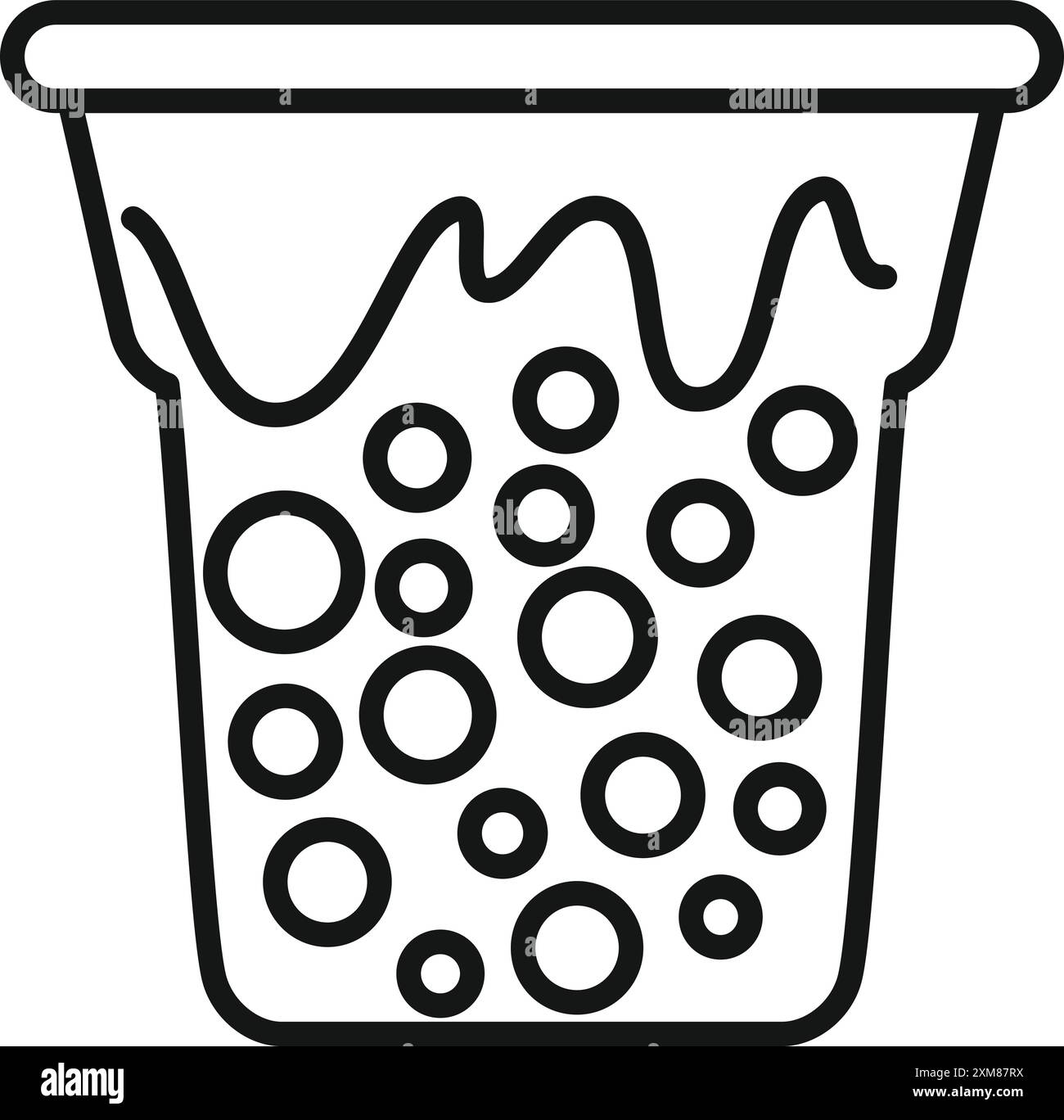 Simple line drawing of a bubble tea cup with tapioca pearls, a ...
