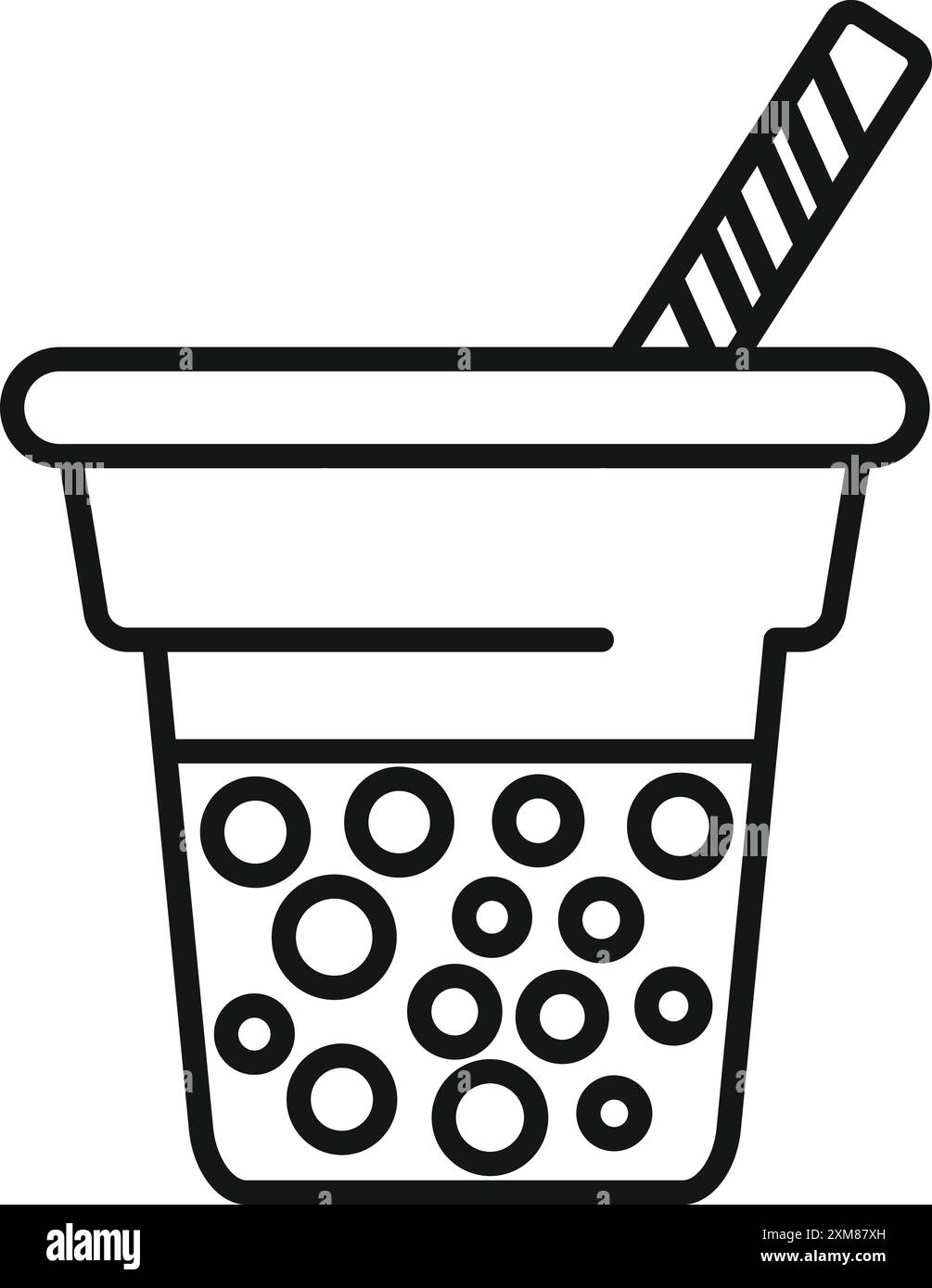 Line art icon of a plastic cup of bubble tea with tapioca pearls and a ...