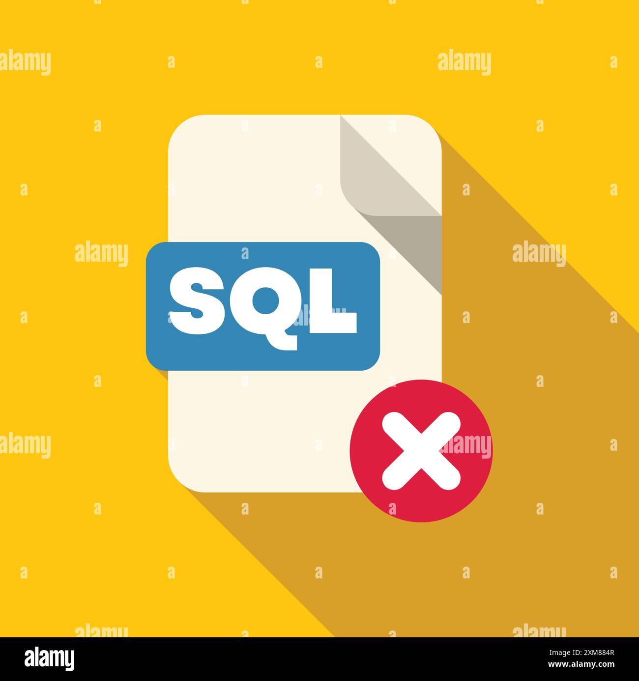 Digital illustration showing a sql file with a red cross mark ...