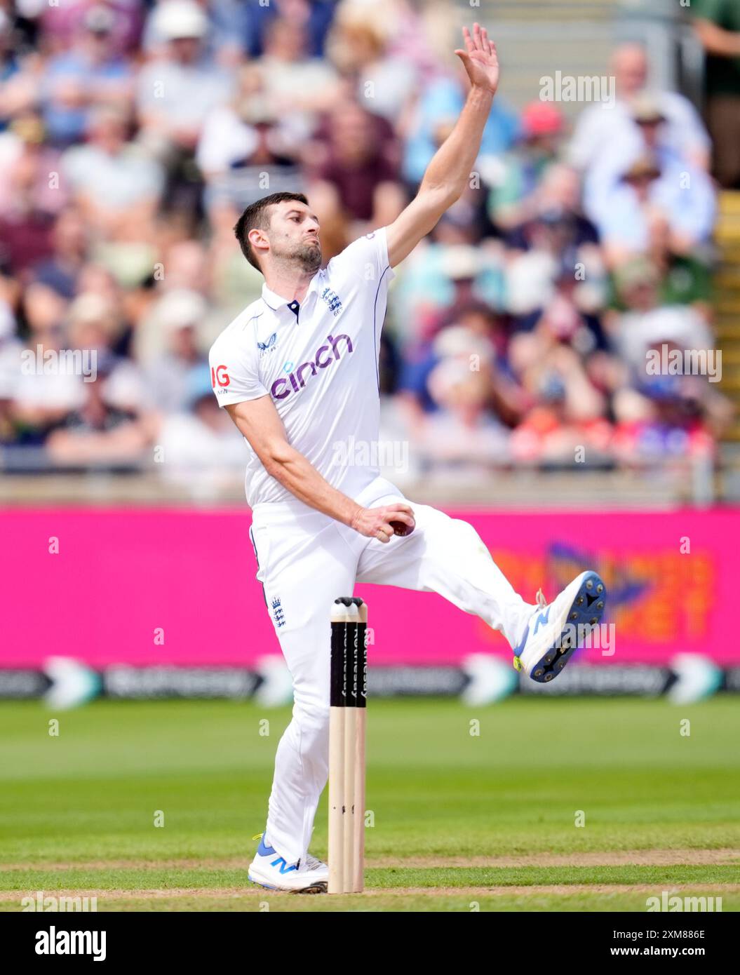 England's Mark Wood bowling during day one of the Third Rothesay Test ...
