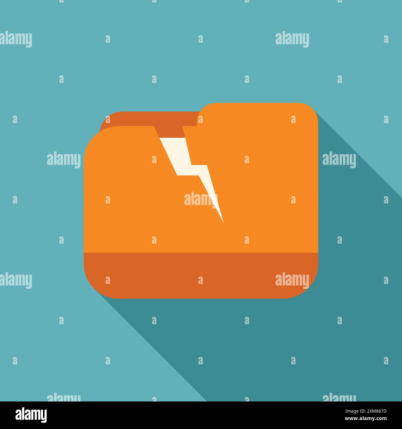 Orange folder icon is experiencing a failure with a crack appearing ...