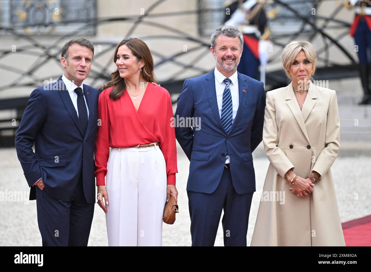 Paris, France. 26th July, 2024. French President Emmanuel Macron, Queen ...
