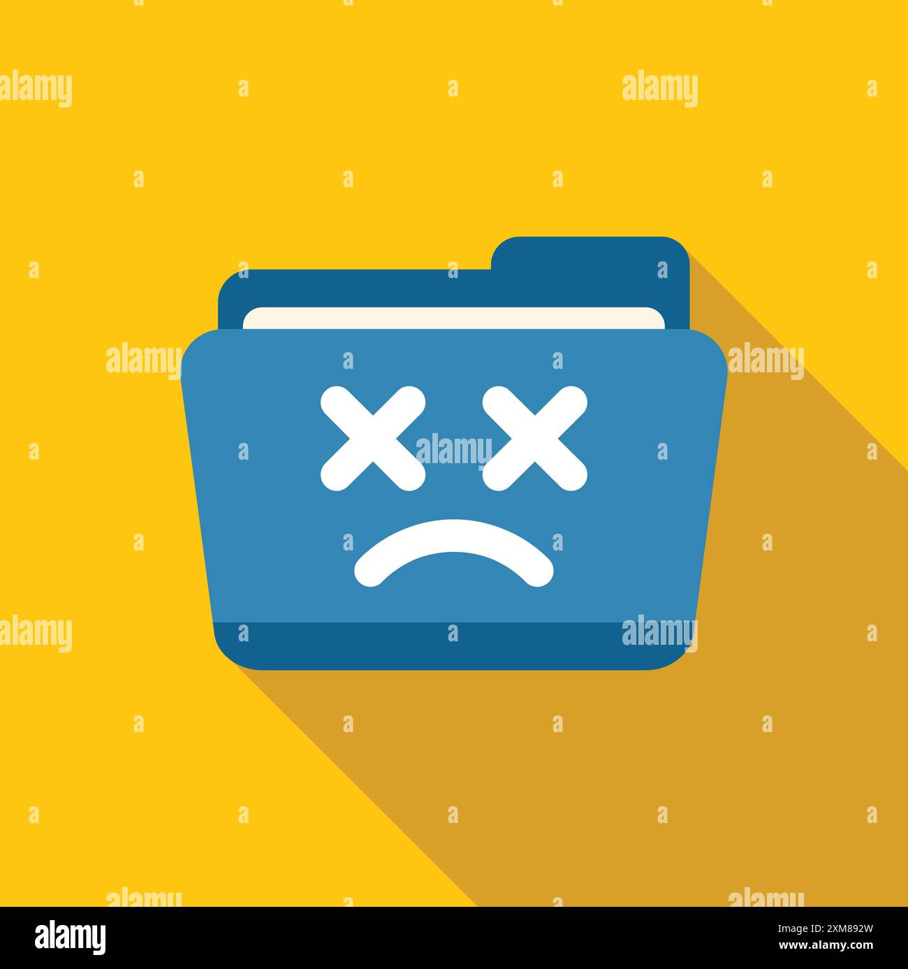 Blue folder icon showing data loss, corruption, or deletion error with a sad face Stock Vector ...