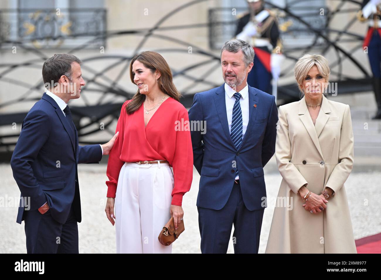 Paris, France. 26th July, 2024. French President Emmanuel Macron, Queen ...