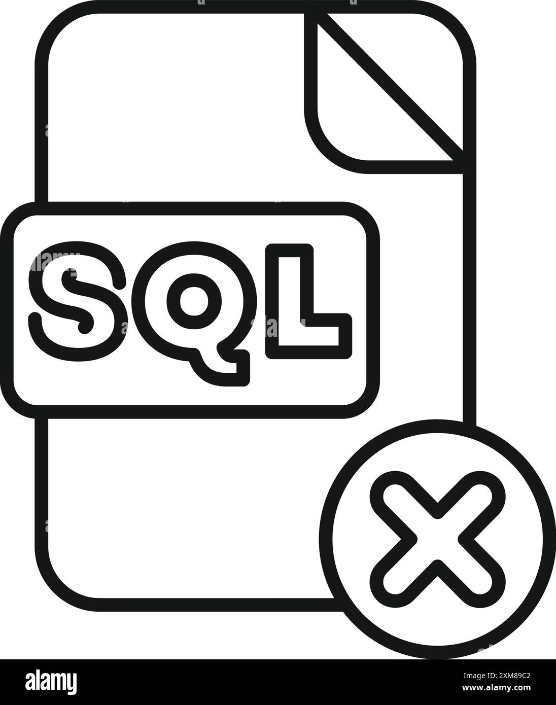 Simple icon of a data sheet with the file extension sql being cancelled ...