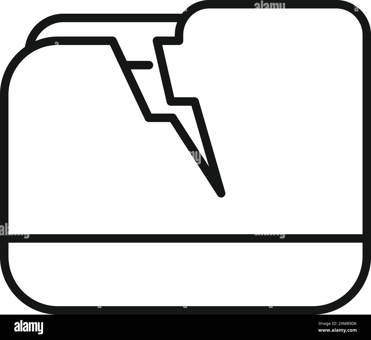 Simple open folder icon is breaking apart with a lightning bolt ...