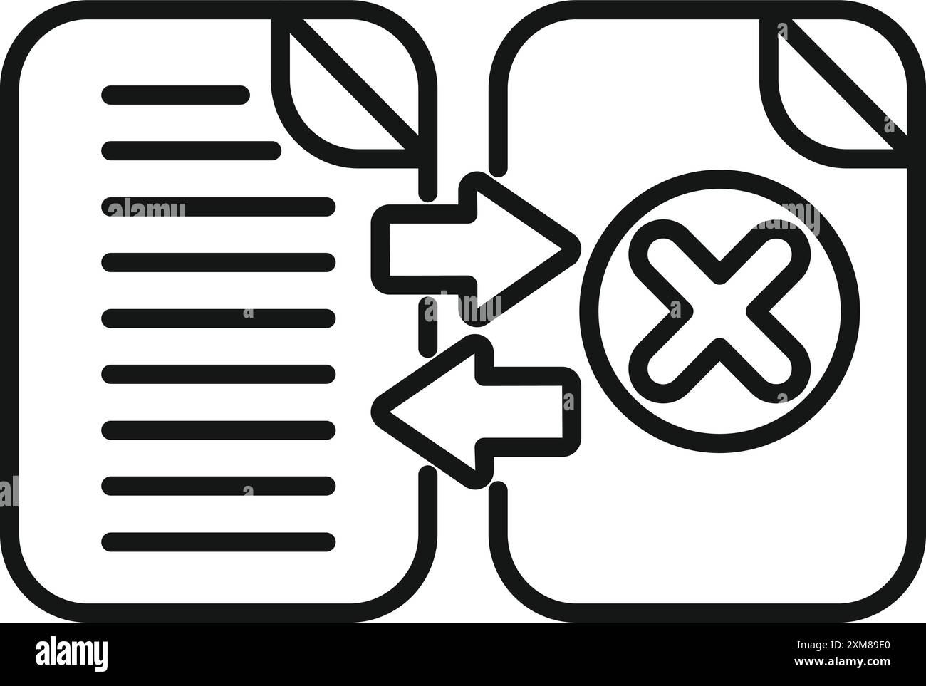 Two files exchanging data with arrows, one file with an error sign ...