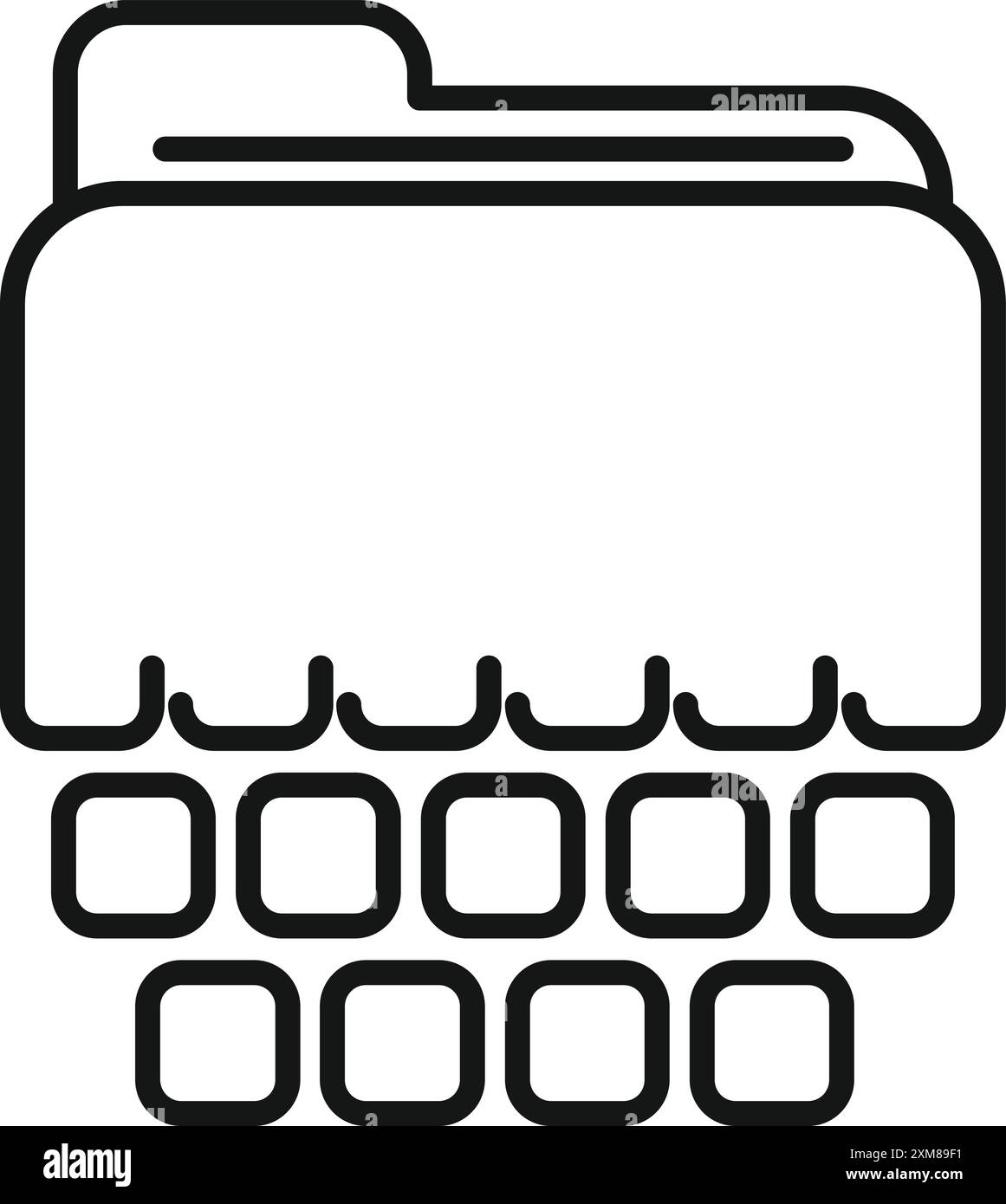Line art icon of a file folder digitally connected to a computer keyboard, representing digital ...