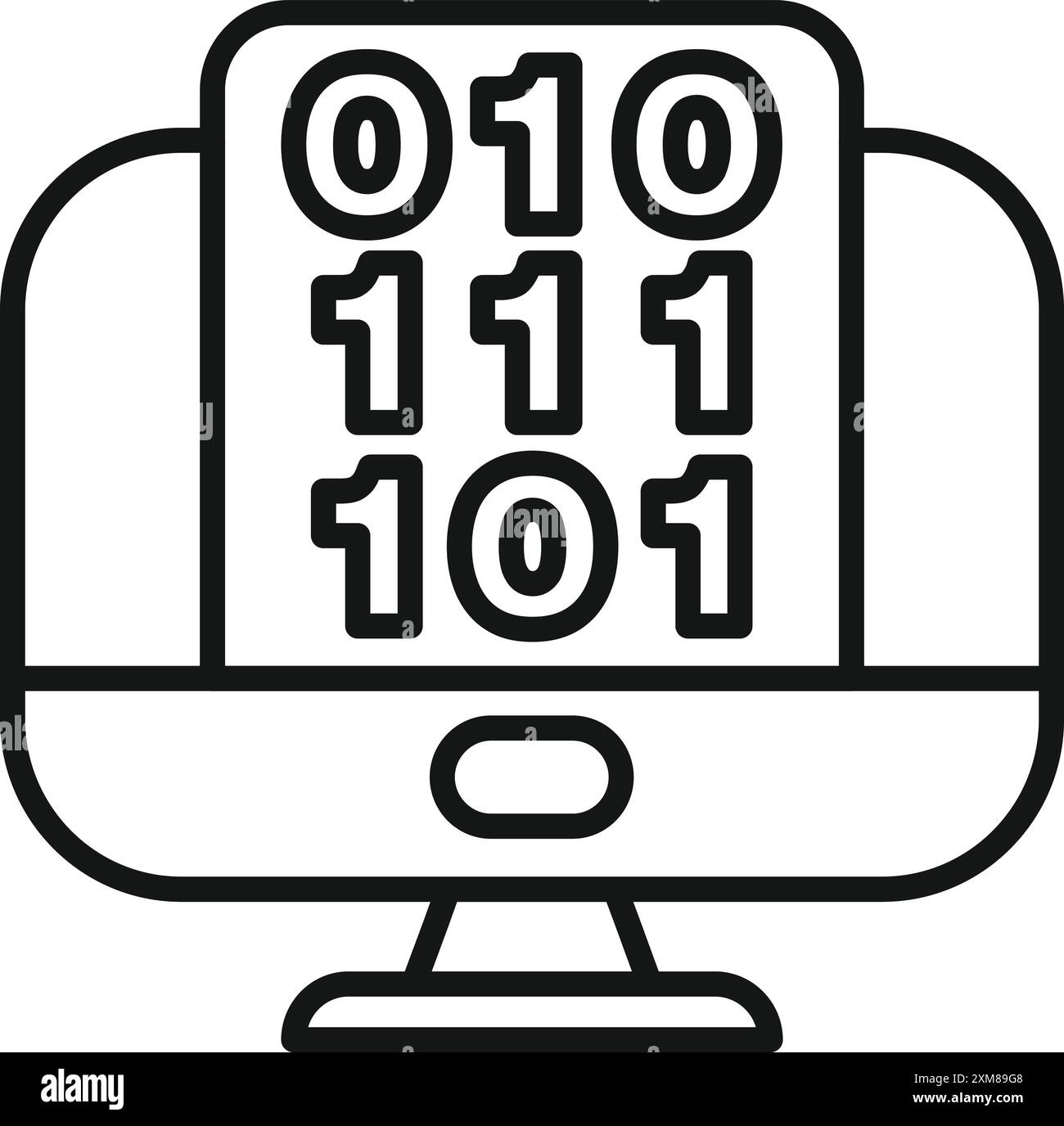 Line art icon of a computer monitor displaying binary code ...