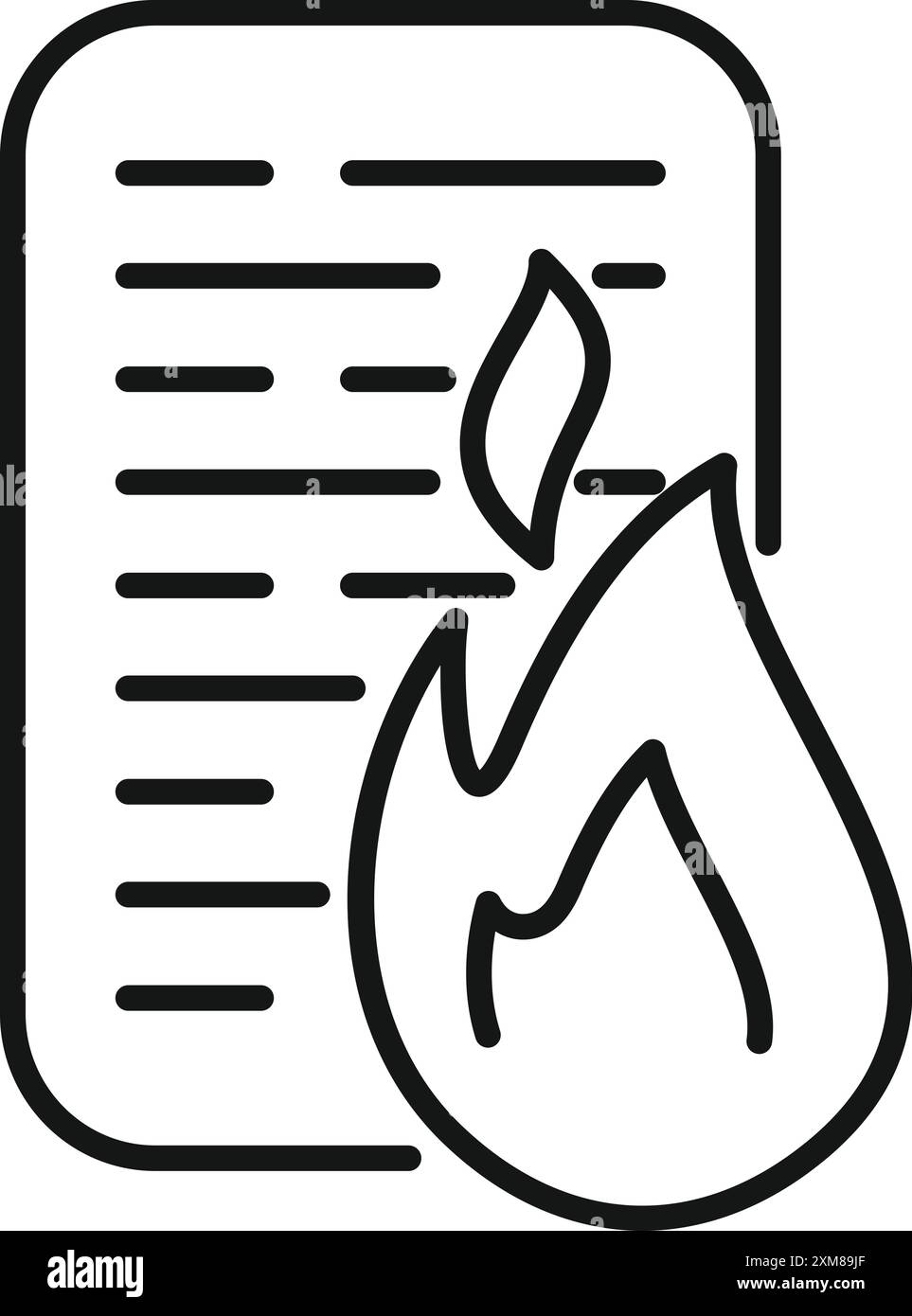 Simple line icon of a burning document, representing the destruction of ...