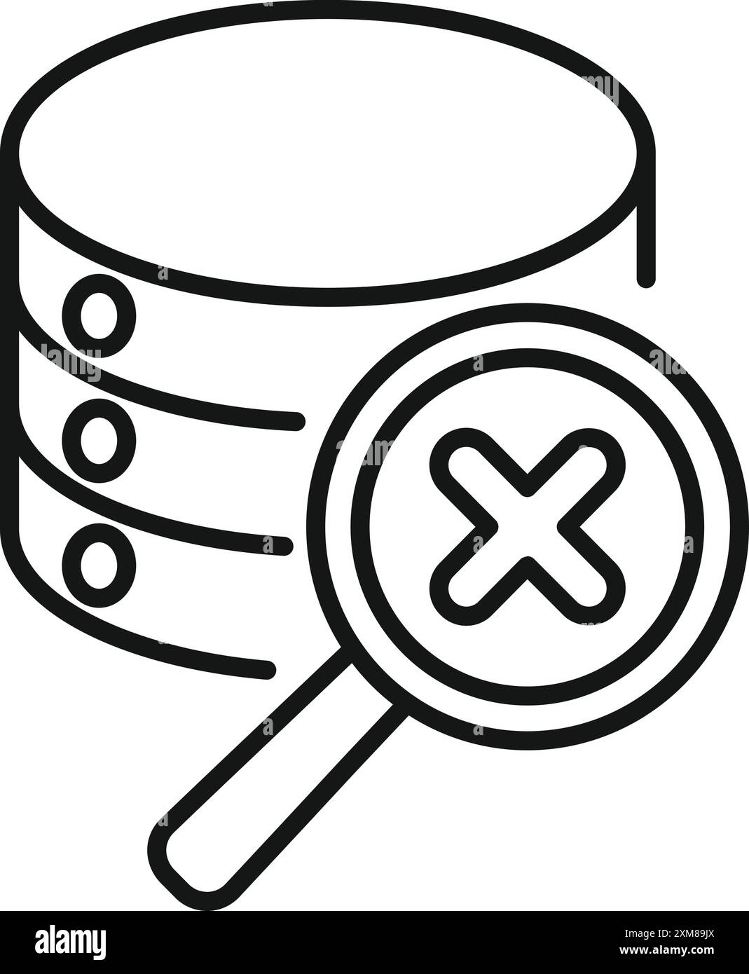 Magnifying Glass Is Hovering Over A Database Revealing A Prominent Error Symbol Stock Vector