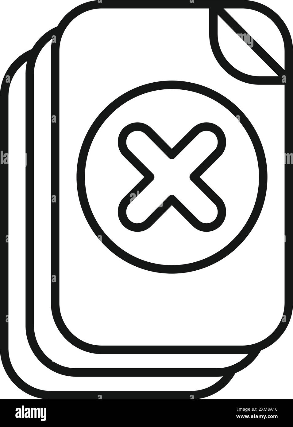 Line drawing of multiple files with a corner curled up, with a large x ...