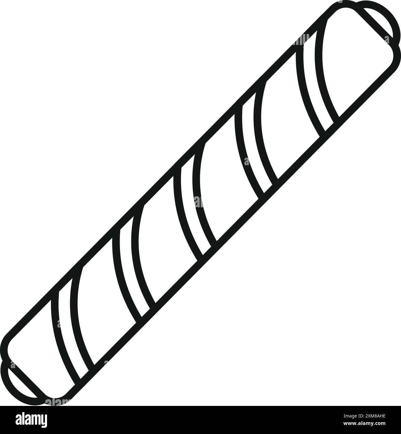 Simple line drawing of a striped wafer roll cookie isolated on a white ...