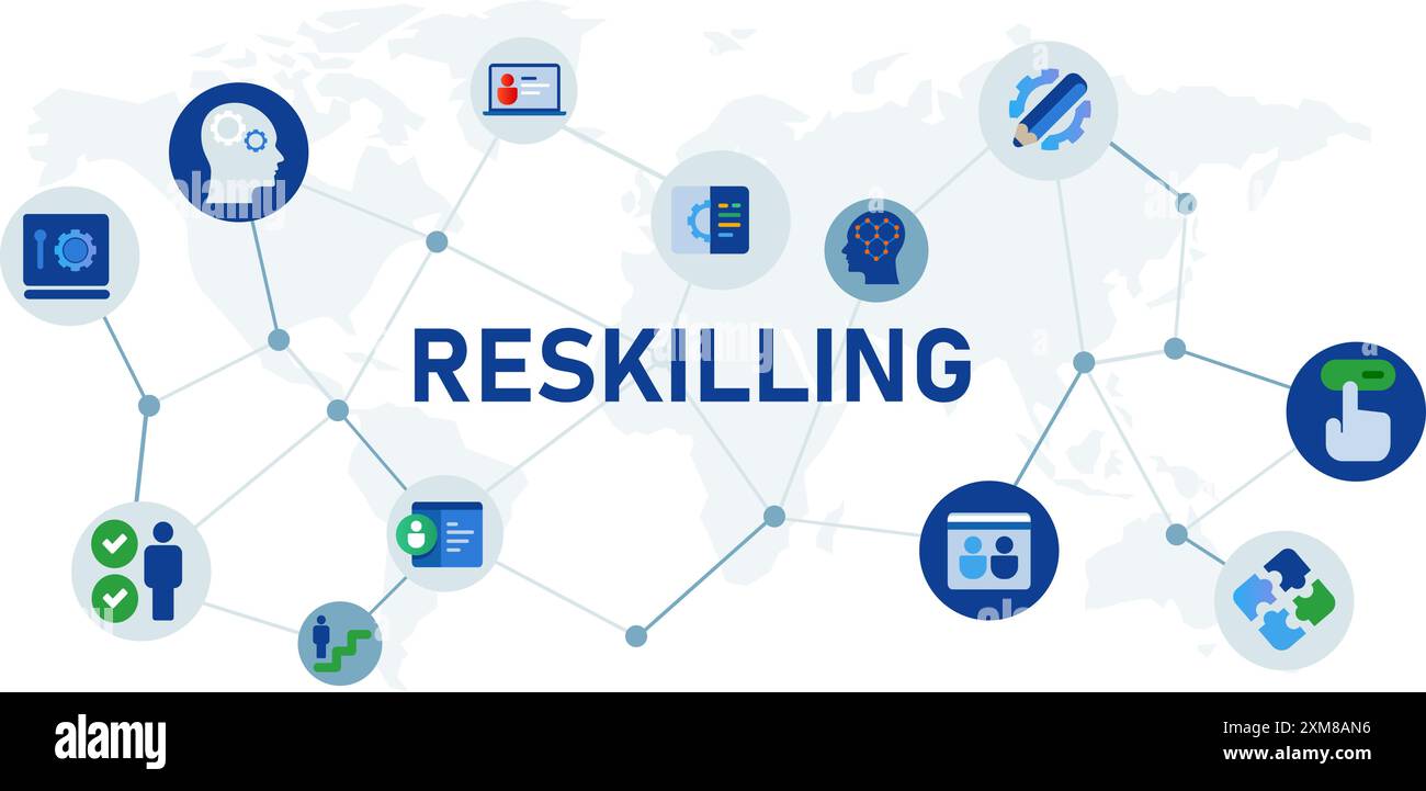 reskilling mind mapping icon template mind-mapping flowchart blue color ...