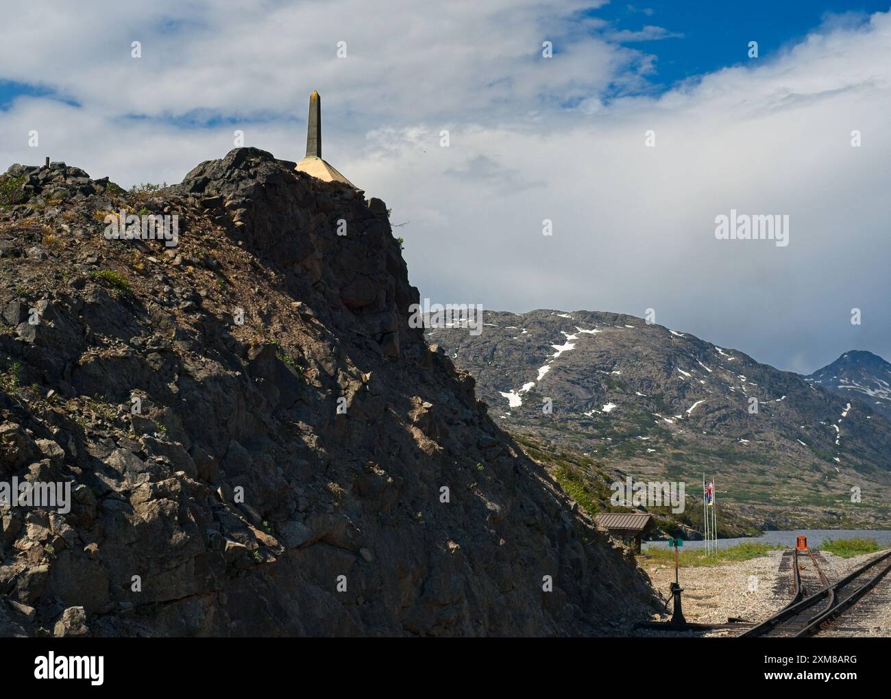 Tracks cross the US-Canada border, marked by the small obelisk at upper ...