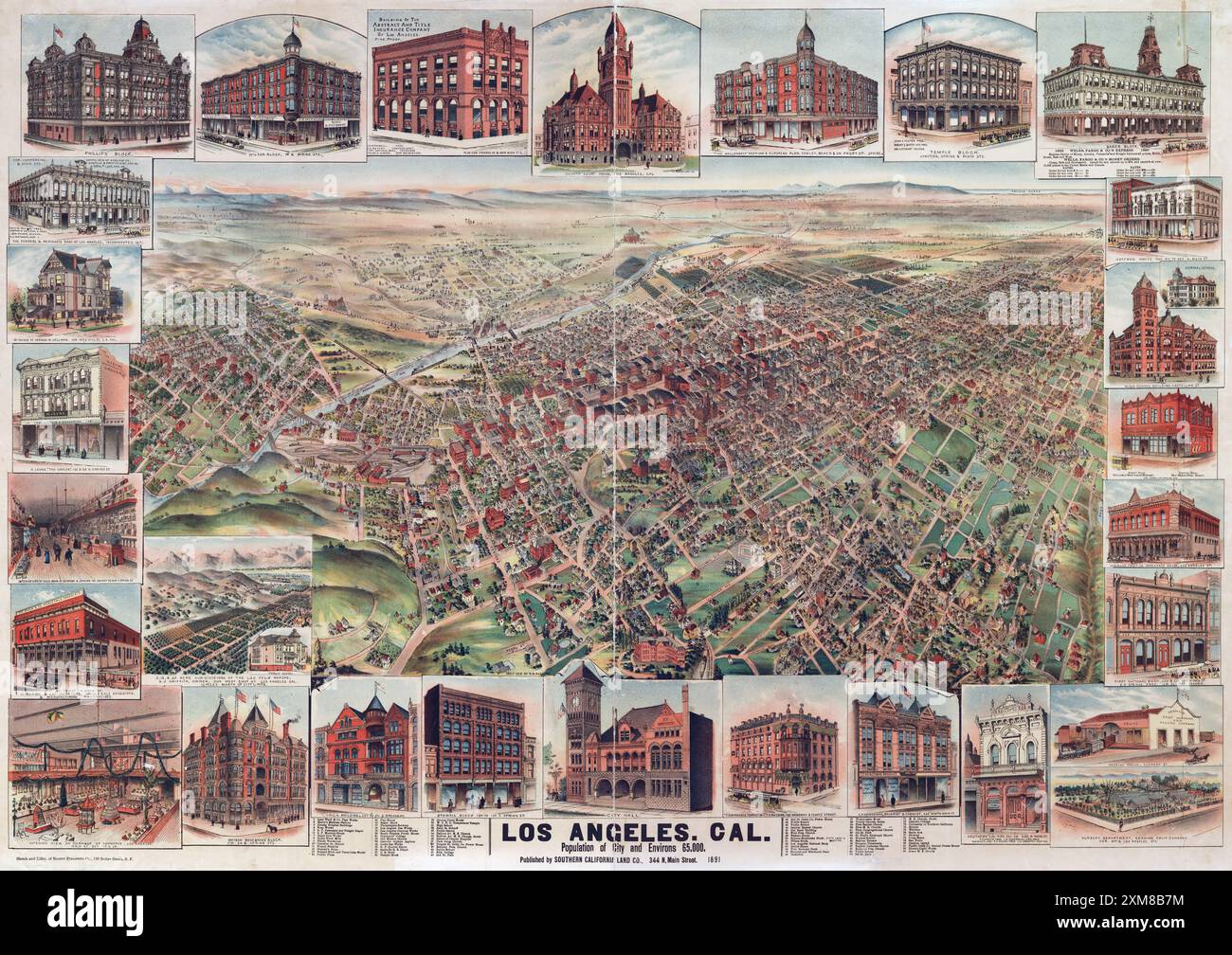 Vintage illustrated city map for Los Angeles, California by Elliots ...