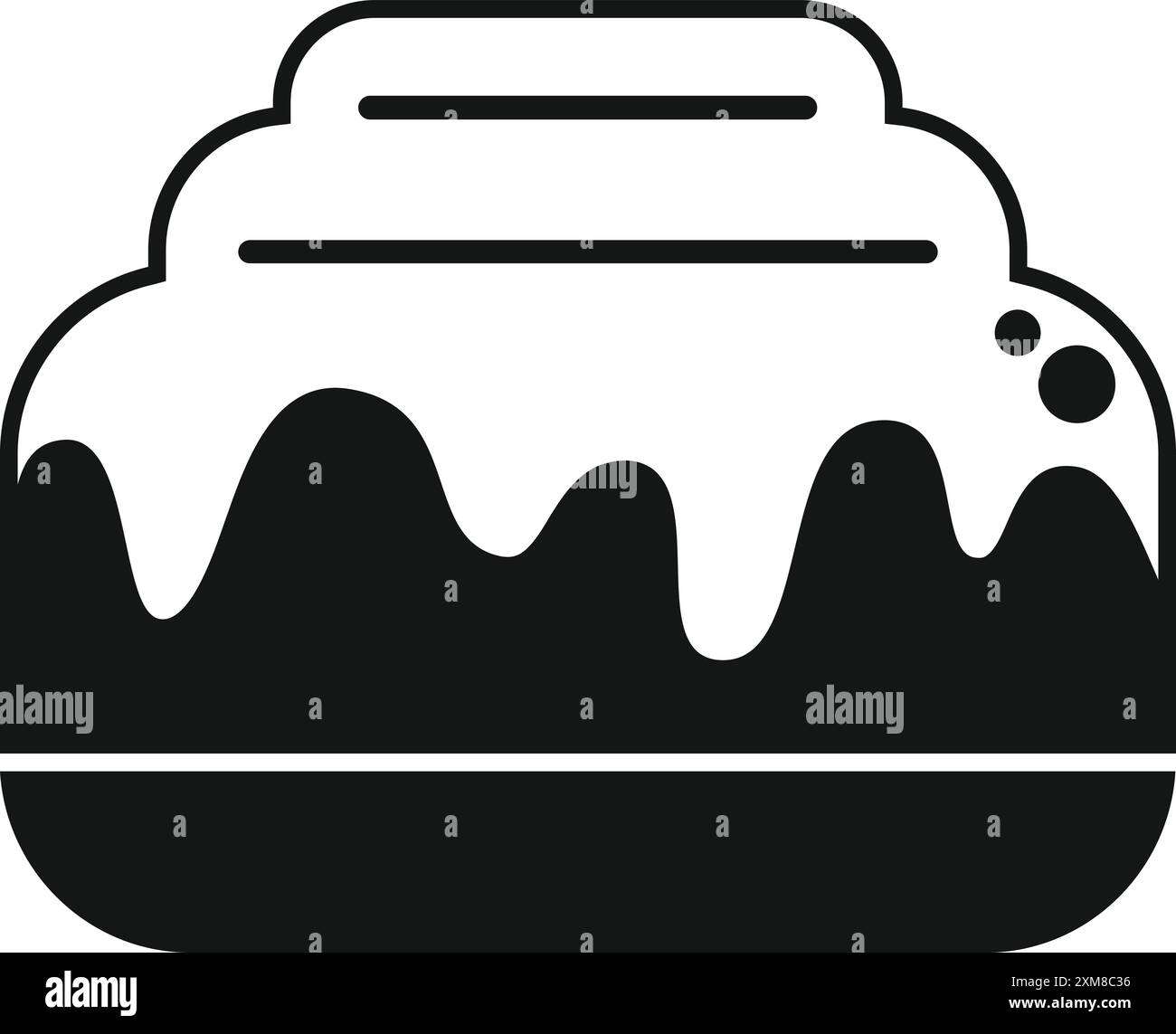 Simple black and white illustration of a round cake with icing dripping ...