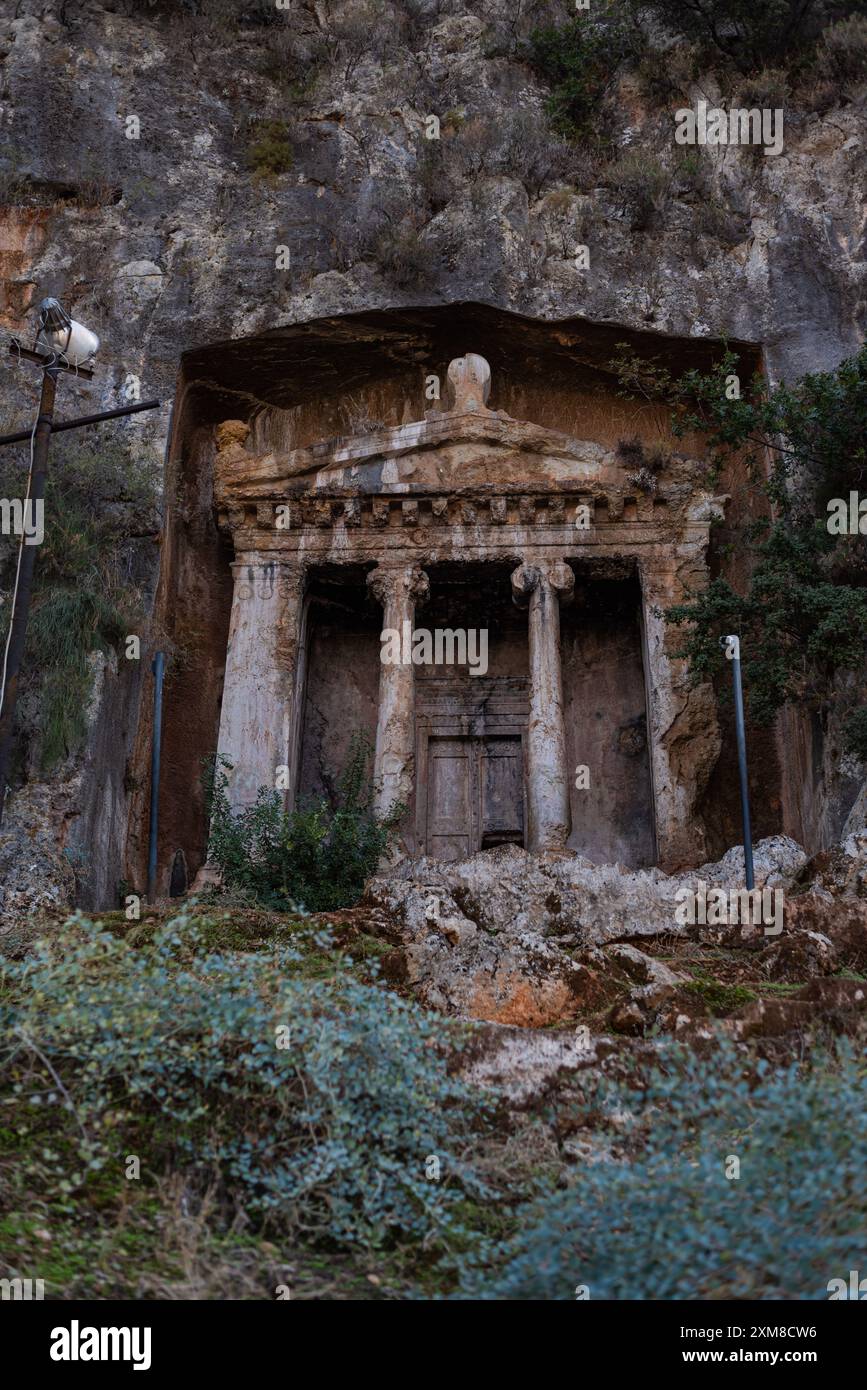 View of the Tomb of Amyntas in Fethiye, Turkey. The Lycian Rock Tombs ...