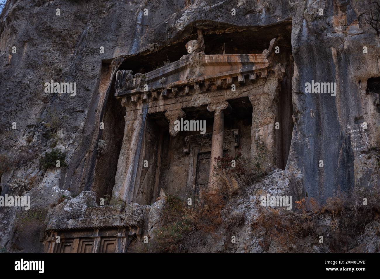 View of the Tomb of Amyntas in Fethiye, Turkey. The Lycian Rock Tombs ...
