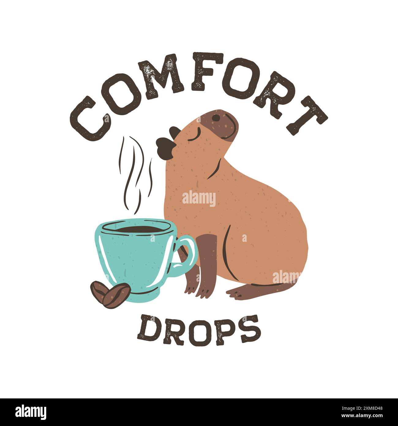 Funny Capybara with cup of cappuccino coffee and coffee beans ...