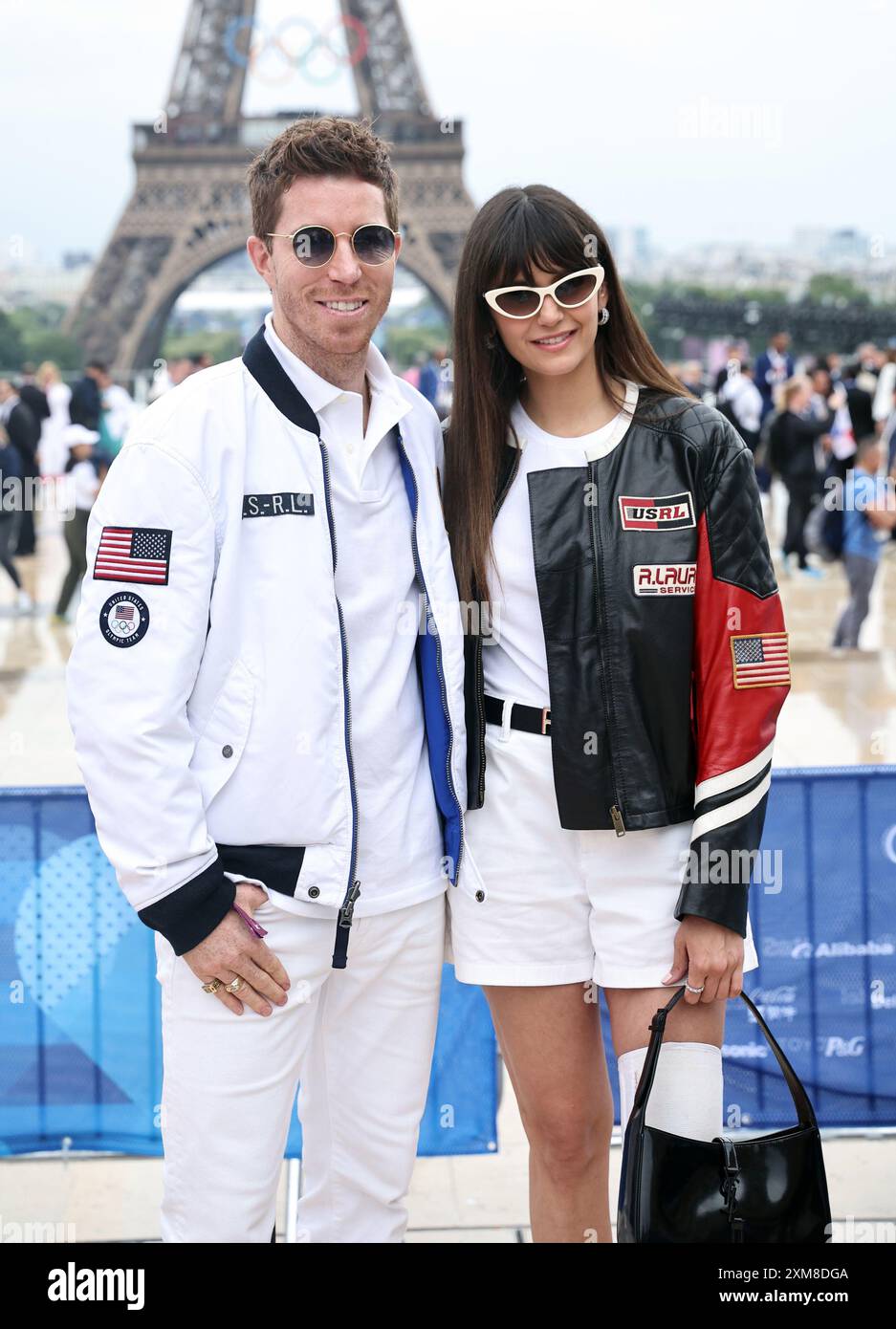 Nina Dobrev and Shaun White arrive at the Trocadero ahead of the opening ceremony for the Paris ...