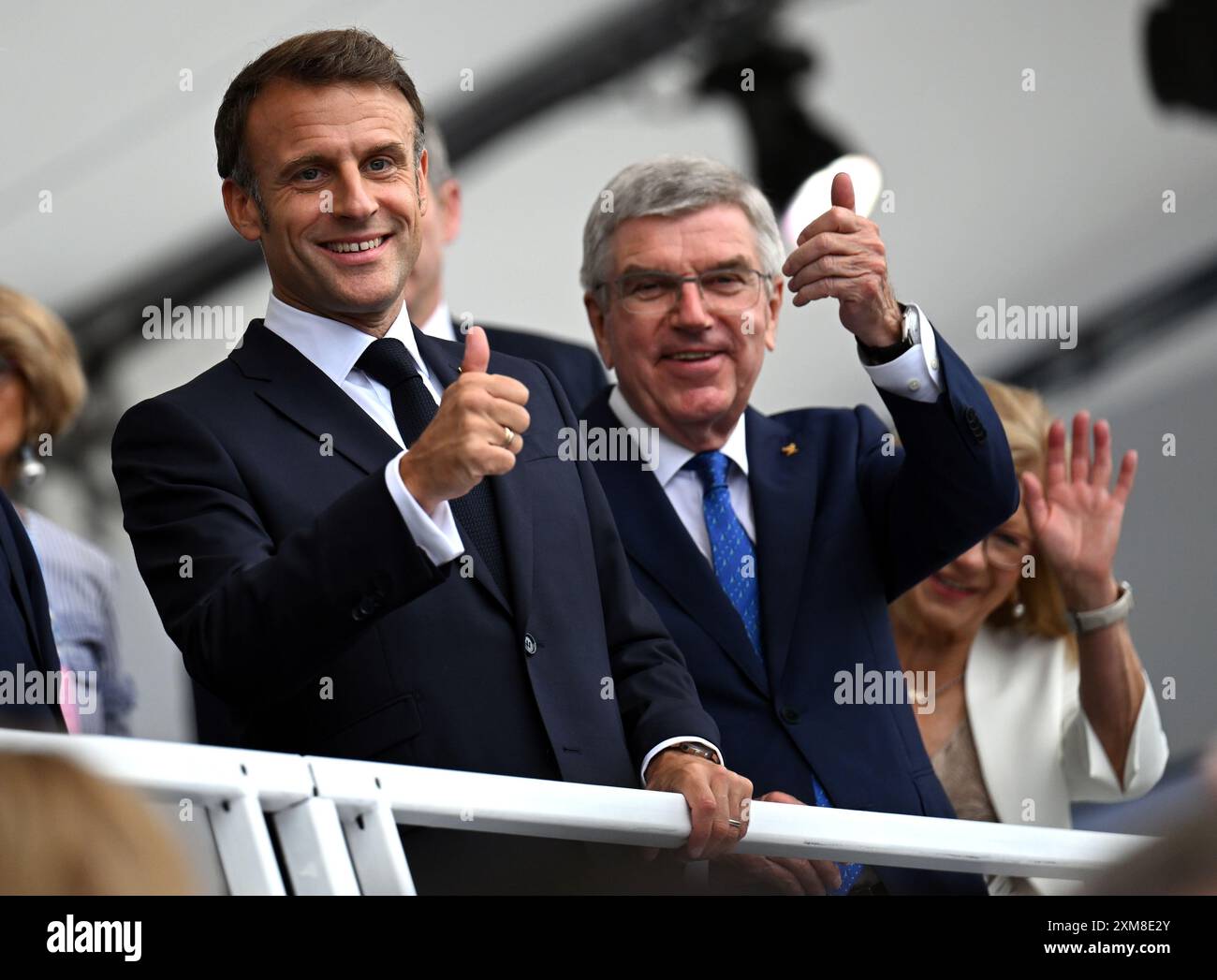 Emmanuel Macron, President of France, alongside Thomas Bach, President ...