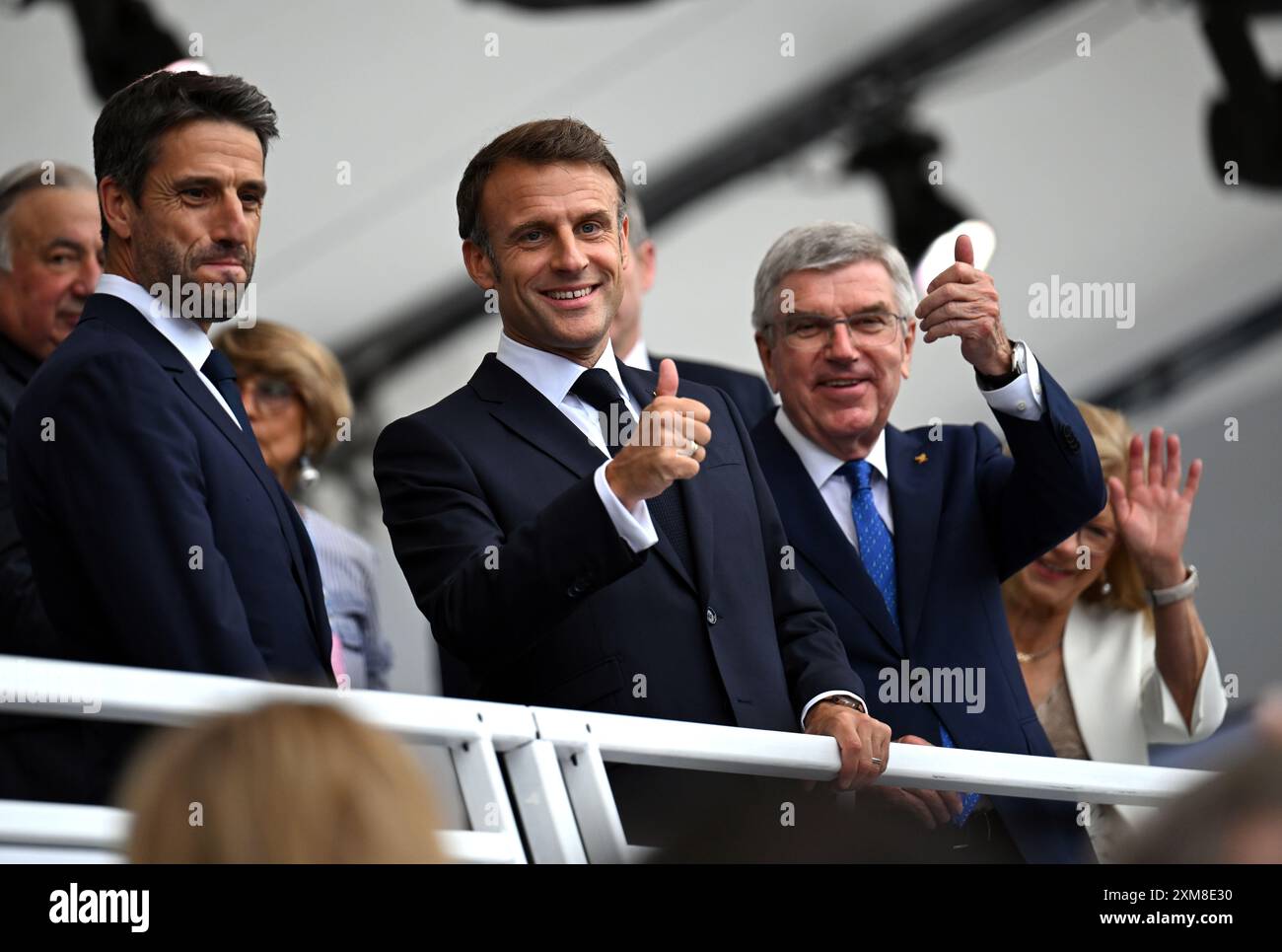 Emmanuel Macron, President of France, alongside Thomas Bach, President ...