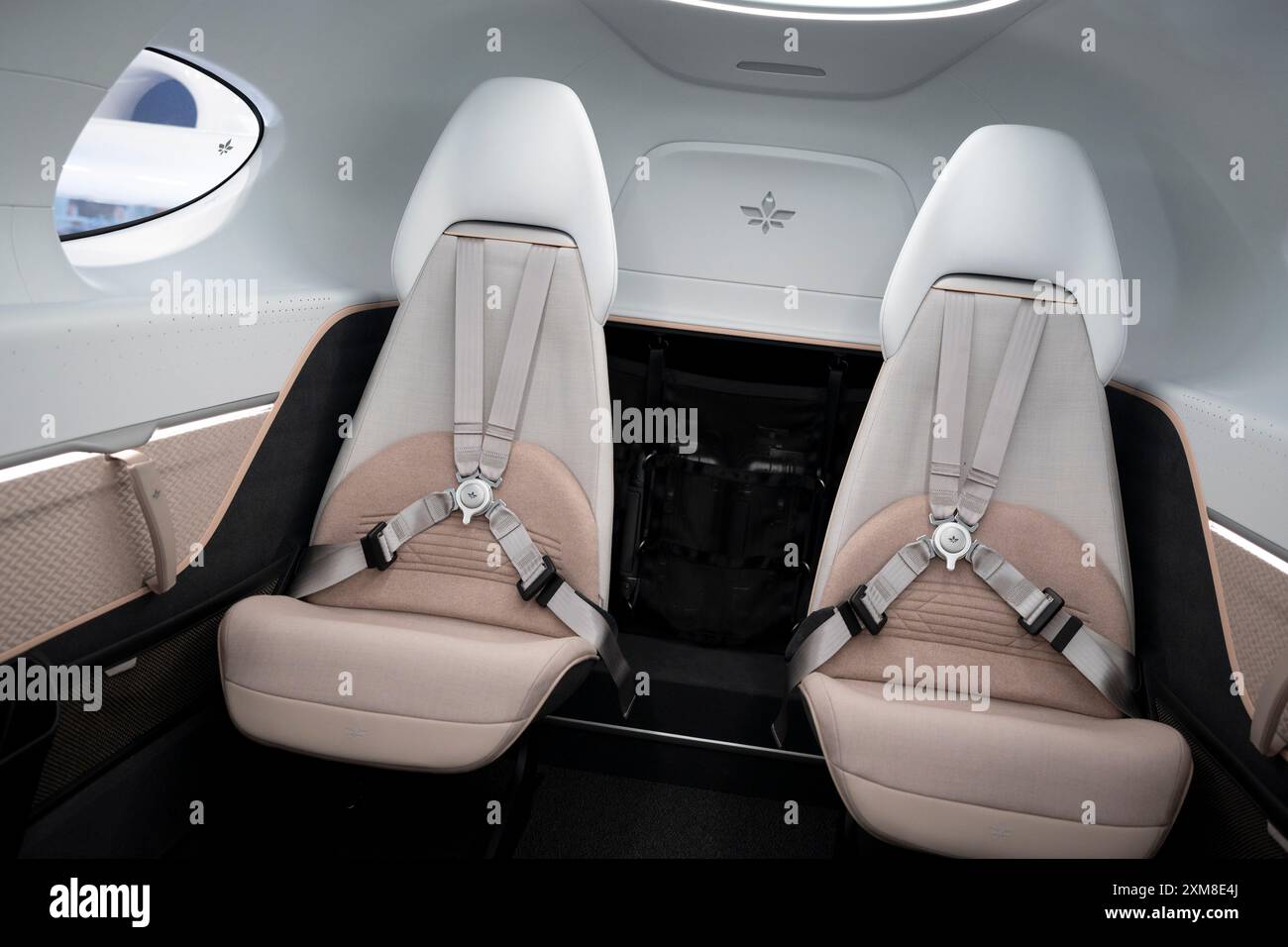 Interior seating of the Joby eVTOL electric air taxi while exibited ...
