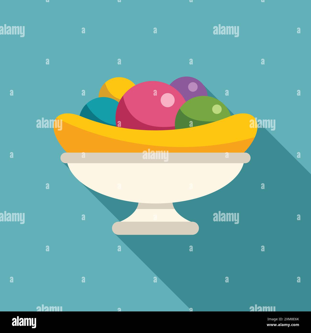 White pedestal bowl holding a variety of colorful fruits, including ...