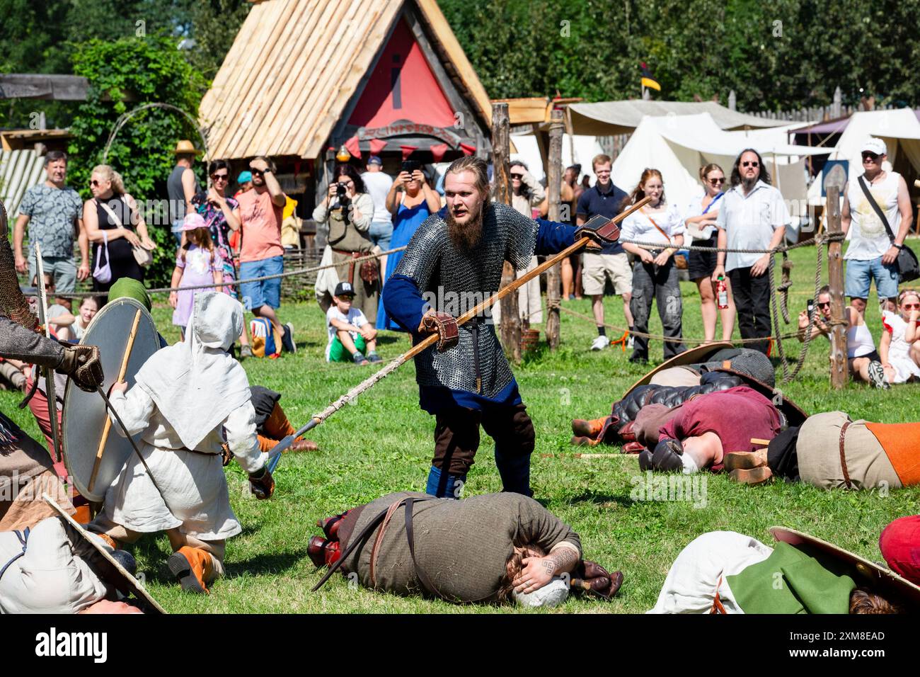 VIKING MARKET, SALTVIK, ÅLAND, FINLAND - JULY 26 2024: Two small armies ...