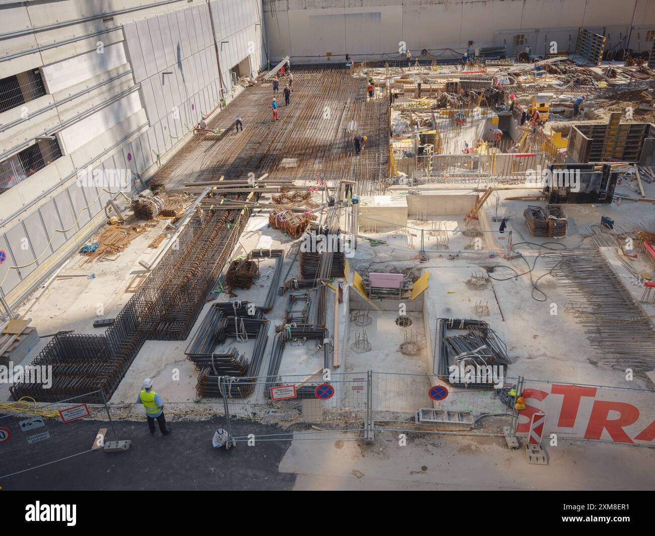 Vienna, Austria - 27 July 2023: construction site with builders in one ...