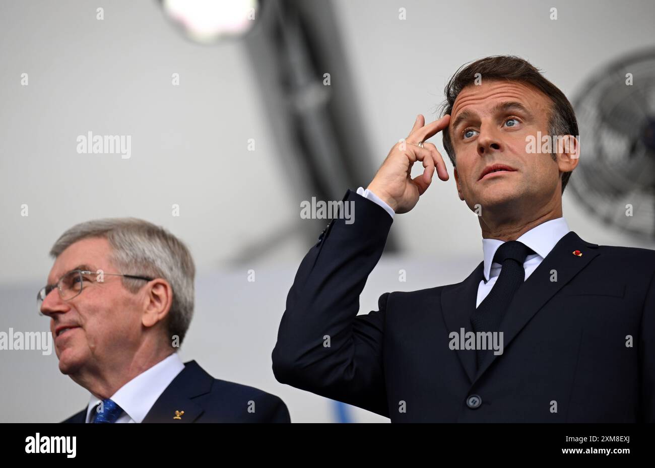Emmanuel Macron, President of France, alongside Thomas Bach, President ...
