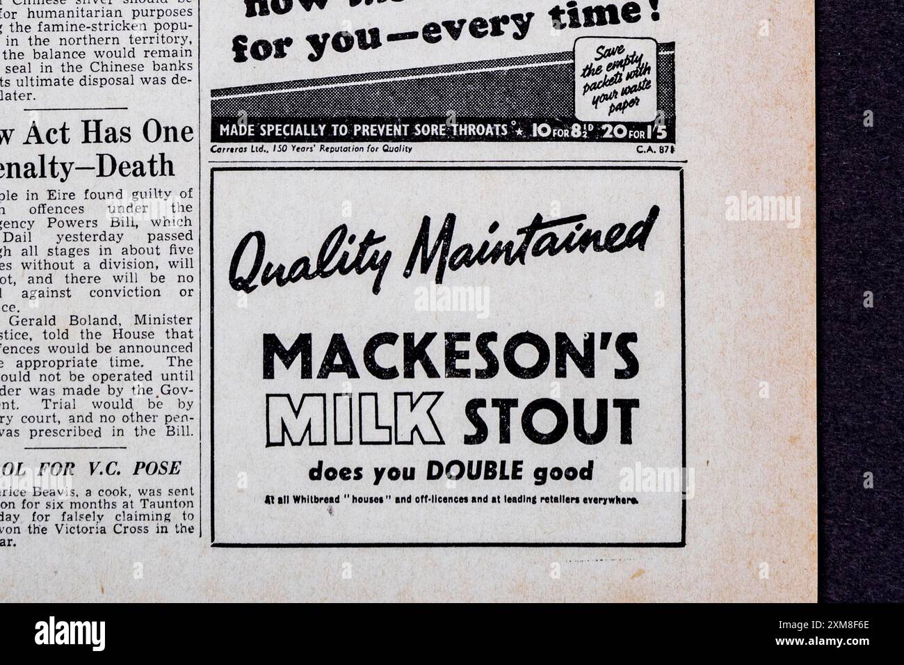 Advert for Mackeson's Milk Stout in the Daily Mail (replica), 20th June ...
