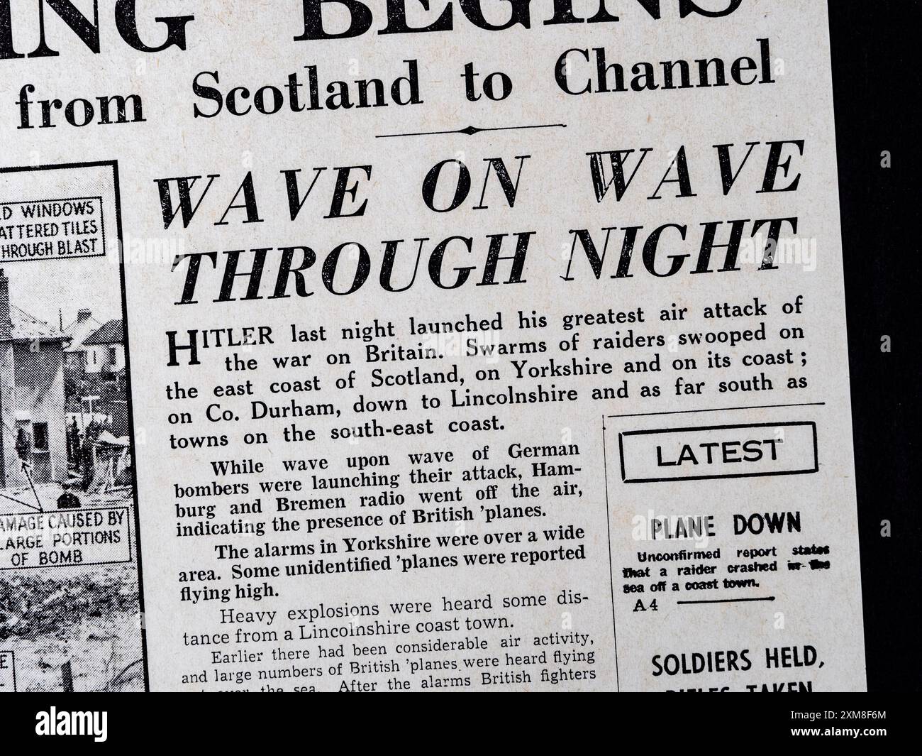 "Wave on Wave through night" headline in the Daily Mail (replica), 20th ...