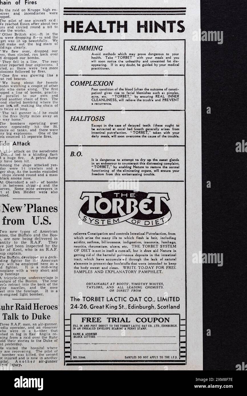 Advert for The Torbet System of Diet (Torbet Lactic Oat Co) in the ...