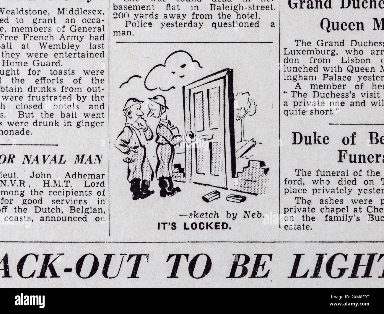 Black humour in the form of a cartoon in the Daily Mail (replica), 31st ...