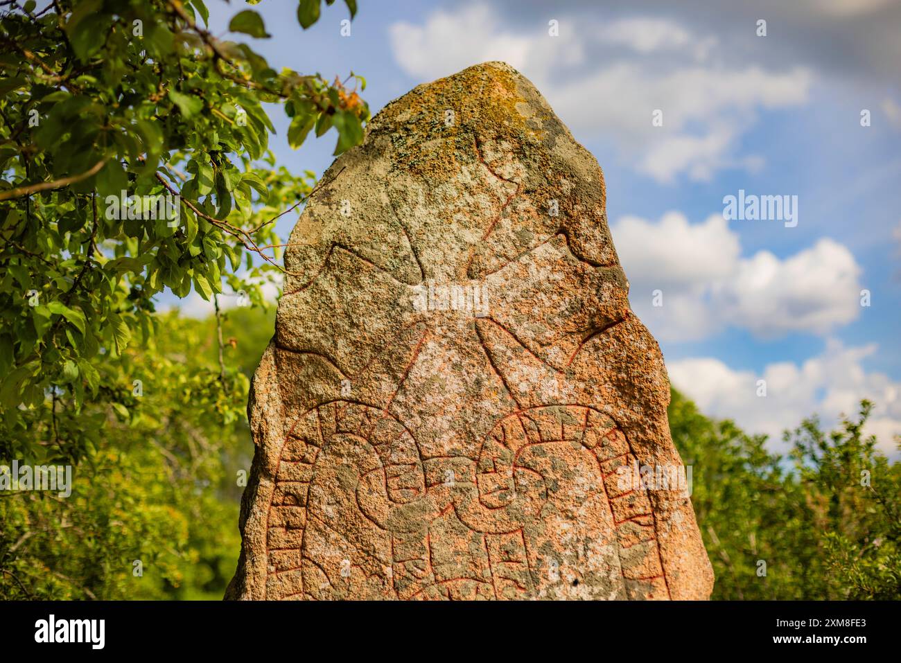 Ancient Viking runestone in the counryside of centrsl Sweden Stock ...