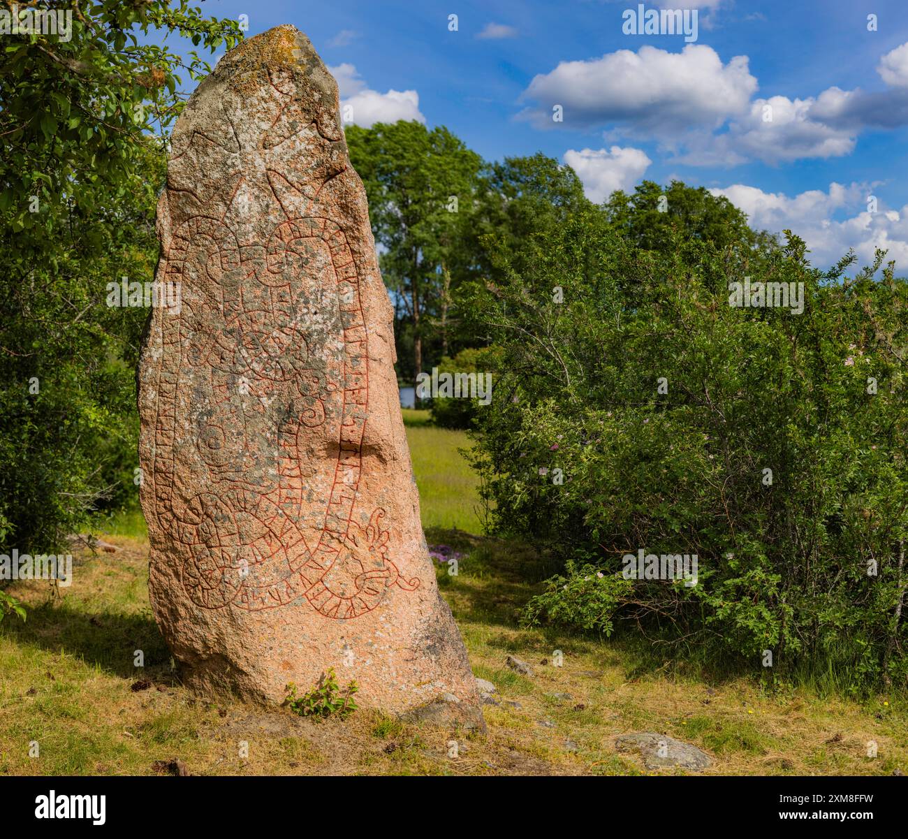 Ancient Viking runestone in the counryside of centrsl Sweden Stock ...