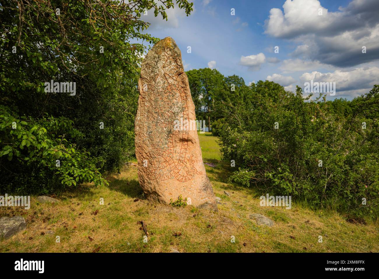 Ancient Viking runestone in the counryside of centrsl Sweden Stock ...