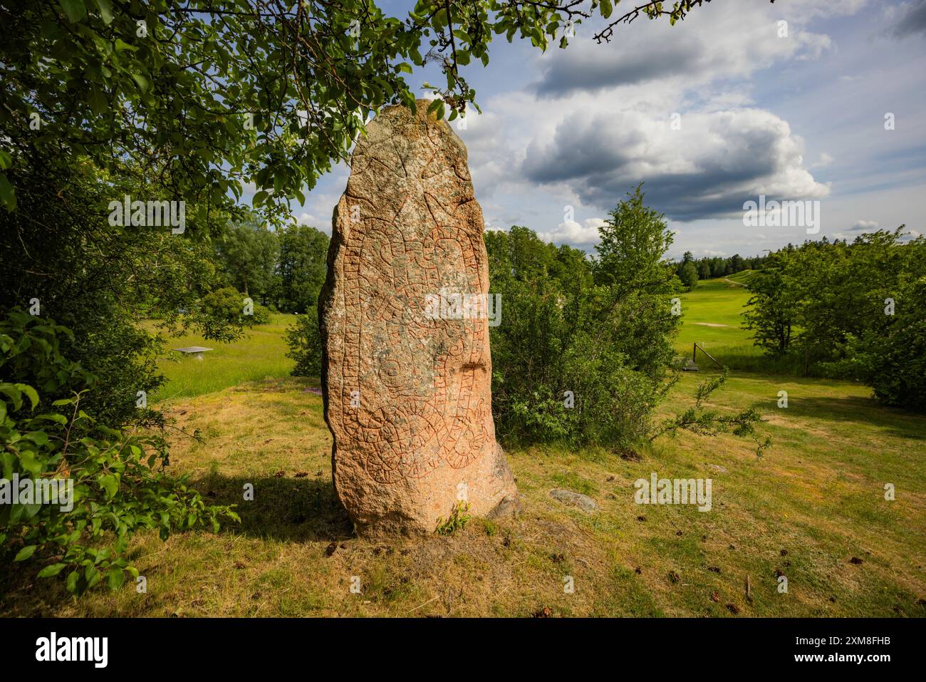Ancient Viking runestone in the counryside of centrsl Sweden Stock ...
