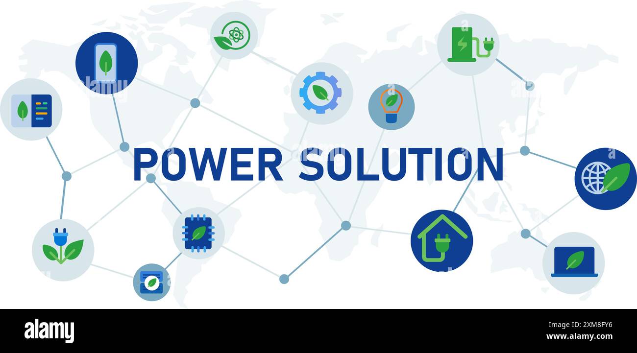power solution electricity electric renewable energy blue icon concept ...