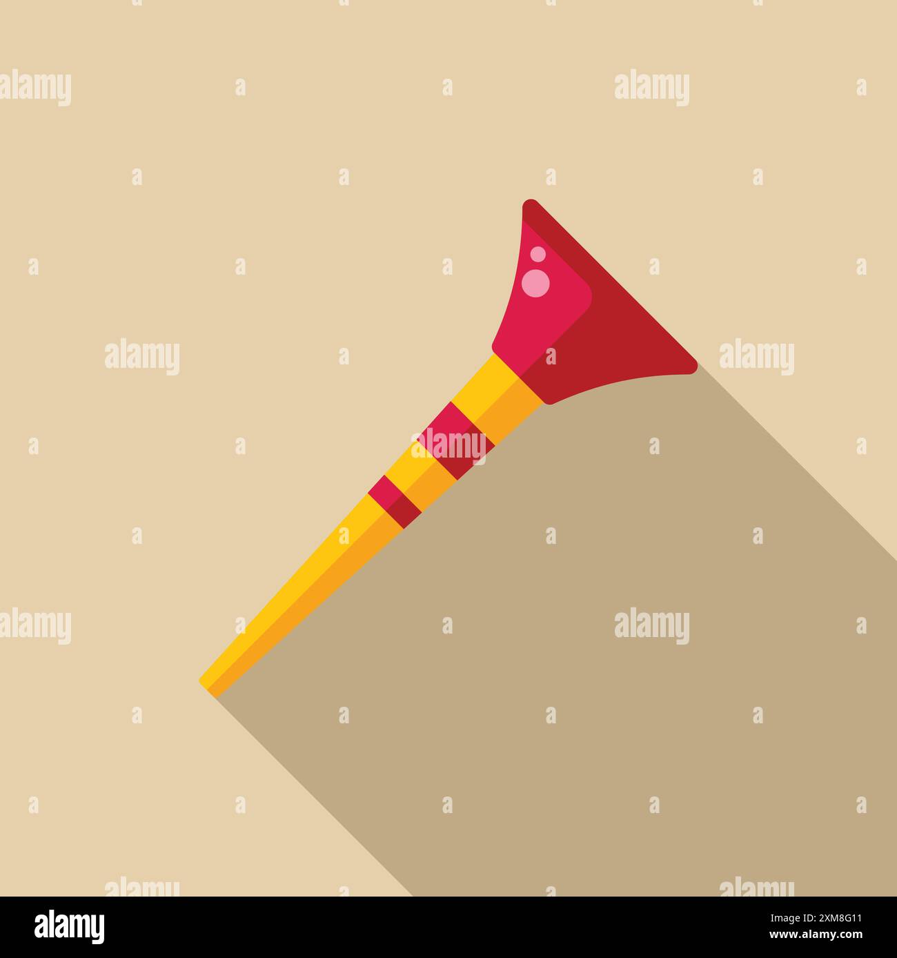 Red and yellow plastic horn blowing making loud noise for party ...