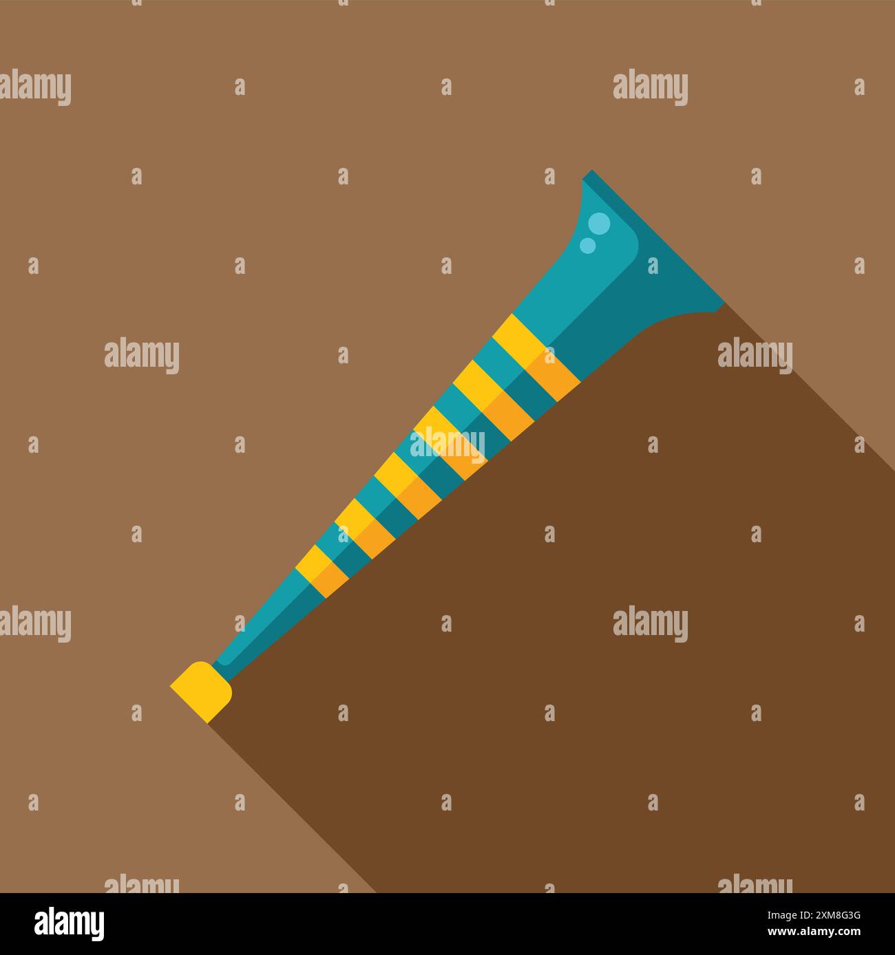 Blue and yellow vuvuzela trumpet blowing making loud noise for ...