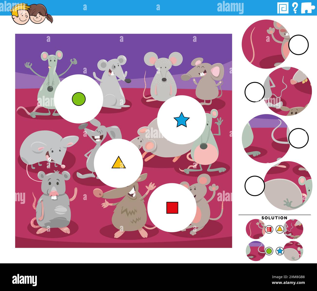 Cartoon illustration of educational match the pieces jigsaw puzzle game ...