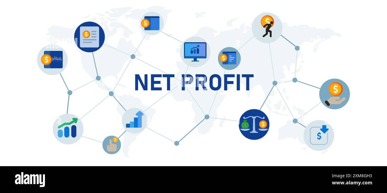 Net profit company revenue mind mapping blue color chart icon mind-map ...
