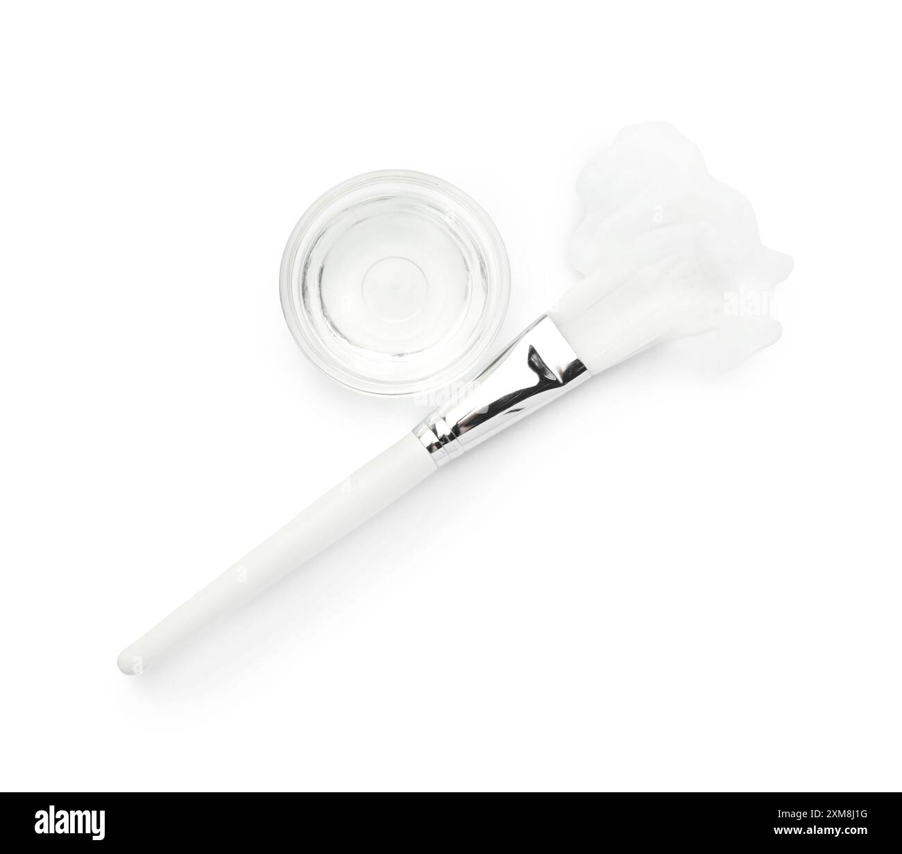 Bowl of chemical peel and brush isolated on white, top view. Peeling ...