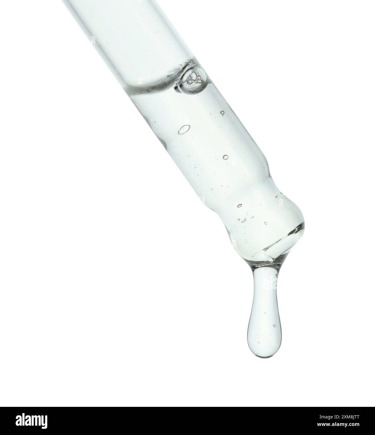 Dripping cosmetic serum from pipette isolated on white Stock Photo - Alamy