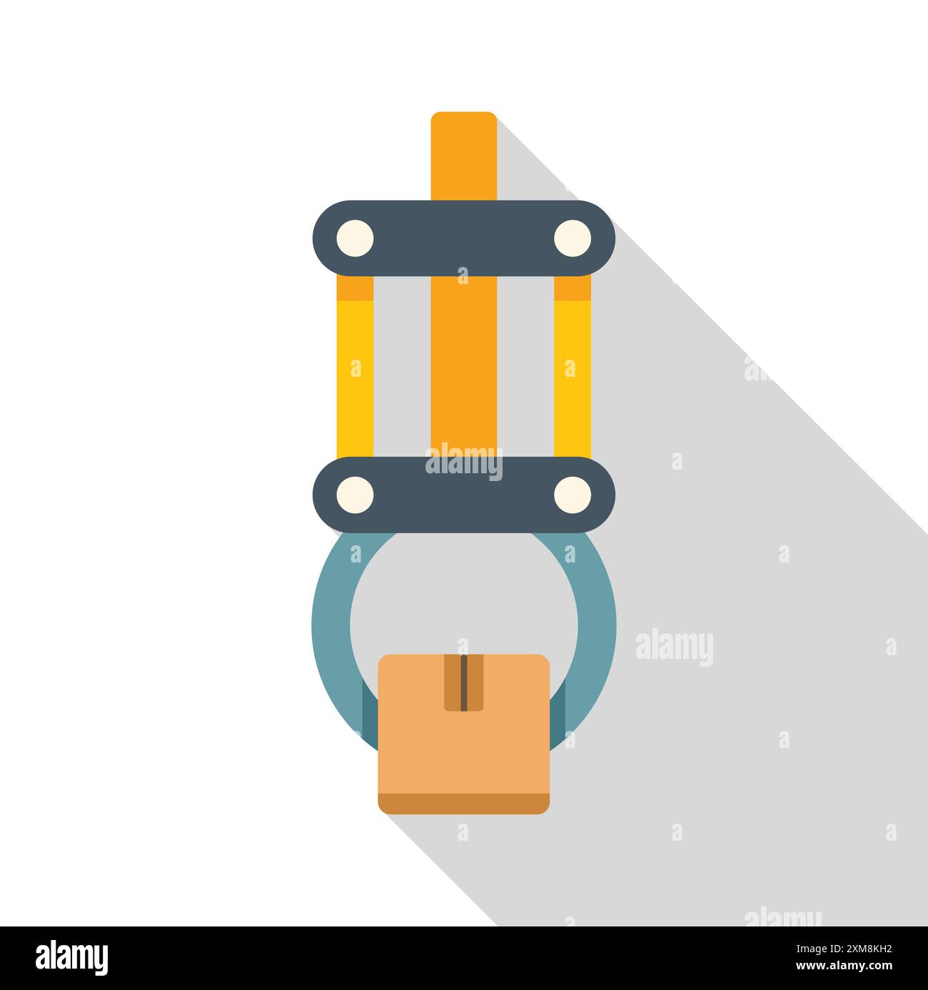 Mechanical robot claw lifting cardboard box in warehouse, logistics and ...