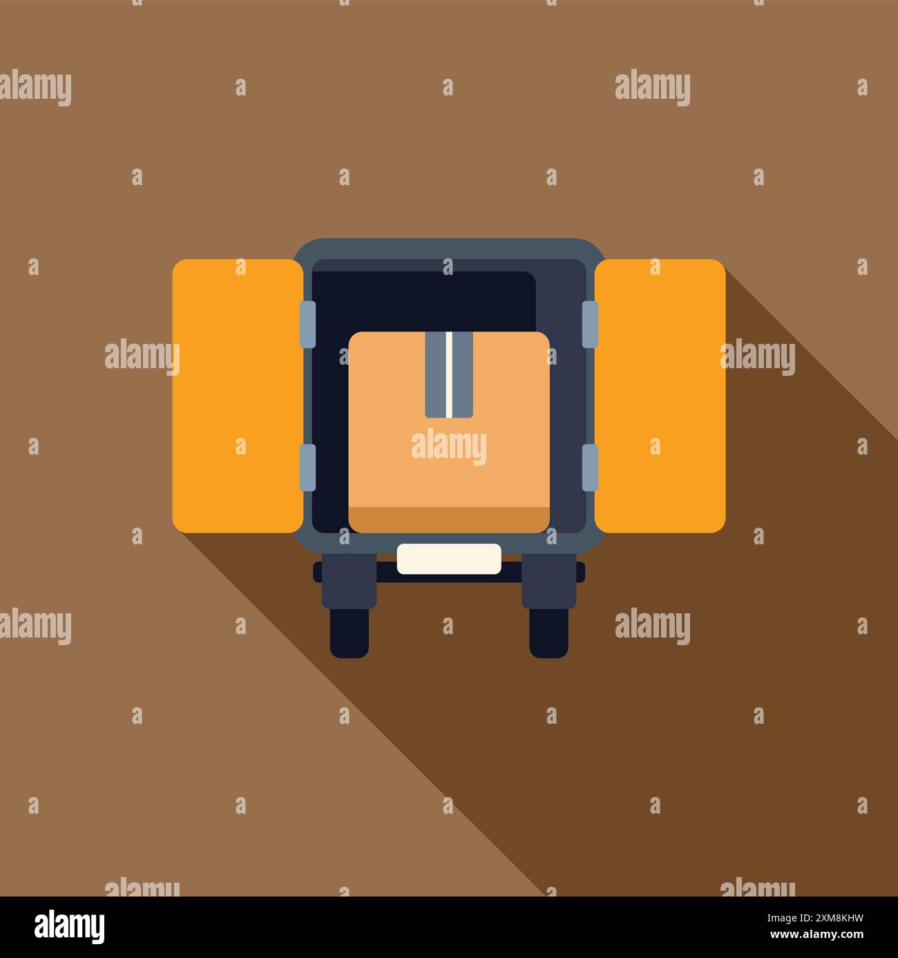 Delivery truck with open doors revealing a cardboard box inside ...